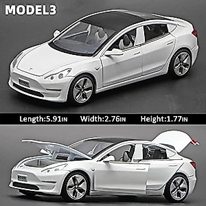 1:32 Scale Model 3 Car Toy Pull Back with Sound and Light, Alloy Diecast Mini Vehicles Toys for Kids Gift or Tesla Car Model Collection Enthusiasts Gift (If Hard to Choose,Buy White!)