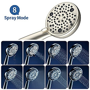 Vantency Brushed Nickel 8 Function Handheld Shower Head with 71 Inches Shower Hose, Modern Style, Easy Installation