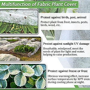 HORTIFAN Plant Covers Freeze Protection, 10FT x 50FT 0.9oz Reusable Floating Row Cover Plant Blankets Frost Cloth for Clod Winter Frost Sun Pest Protection