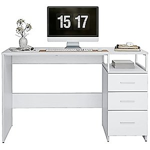 CubiCubi Computer Desk with Drawers, 47 Inch Home Office Desk, Study Writing Table, Modern Office Desk, White