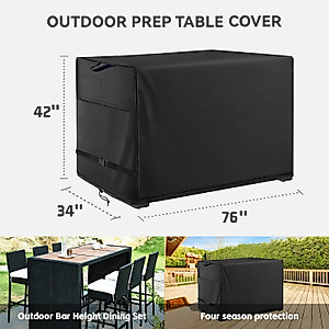 Outdoor Bar Height Dining Set Cover Suitable for 76 * 34 * 42" Patio Wicker Bar Dining Set Black- Waterproof Patio Bar Height Table and Chair Cover