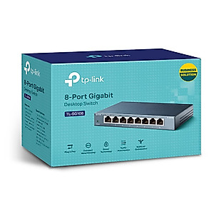 TP-Link TL-SG108 | 8 Port Gigabit Unmanaged Ethernet Network Switch, Ethernet Splitter | Plug & Play | Fanless Metal Design | Shielded Ports | Traffic Optimization | Limited Lifetime Protection
