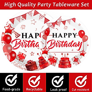 Red White and Gold Birthday Plates Napkins Forks Party Tableware Set Confetti Sprinkles Happy Birthday Party Decorations Red Table Decors for Men Women for 24 Guests