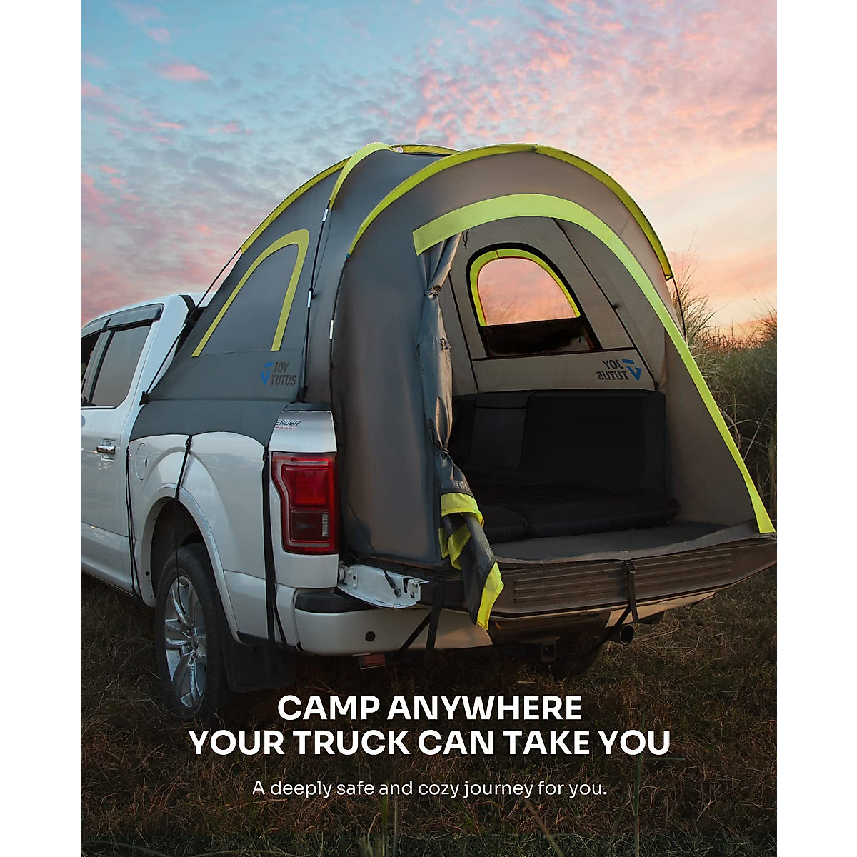 JOYTUTUS Pickup Truck Tent 2.0, Waterproof PU2000mm Double Layer for 2 Person, Portable Truck Bed Tent with Rainfly, 5.5'-6' Camping Preferred - Green