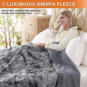 Westinghouse Electric Blanket Twin, Faux Fur Heated Blanket with 10 Heating Levels & 1-12 Hours Auto Off, Soft Cozy Sherpa Heated Blanket Washable Blanket (62" x 84" Twin Size, Grey)