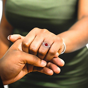 Clara Pucci 1.94 carat Round Cut Solitaire 3 stone Simulated Red Ruby Wedding Anniversary Bridal ring band set 14k Rose Gold 10.25