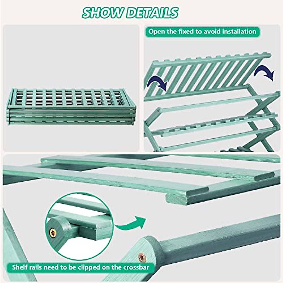 SAISN 5 Tier Wooden Shoe Rack Bamboo Shoes Storage Shelf Stackable Shoe Organizer Racks Multifunctional Free Standing Shoe Shelf Free Installation Foldable Shoe Stand for Entryway Hallway (Green)