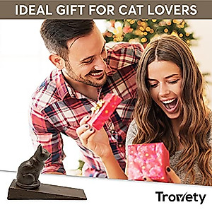 Trovety Linda Cat Door Stopper - Cast Iron Door Stopper with Cat Figurine - Prevent Loud Door Bangs - Keep Doors Open - Decorative Rustic Door Stopper (Sitting Cat)