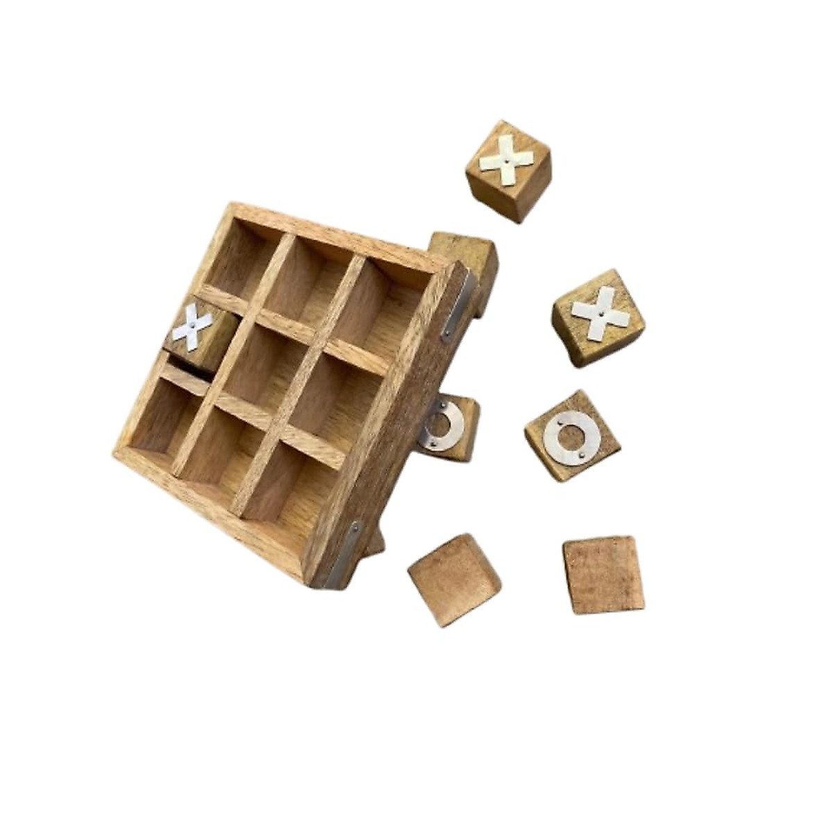 EARTHLY HOME Wooden Tic Tac Toe Game - Board Game for Kids and Family - Table Top Living Room Decor Fun Game - Indoor Outdoor Adults Classic Travel Game (Brown)