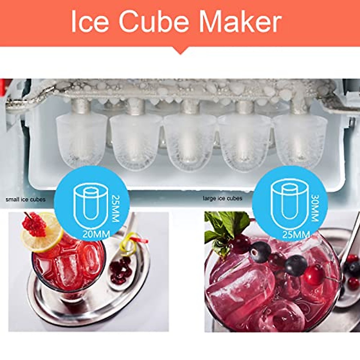 Countertop Ice Maker Machine, Portable Ice Makers, Make 9 Ice Cubes in 8 Mins, Ice Maker with Ice Scoop and Basket for Home Bar Office(US 110V)