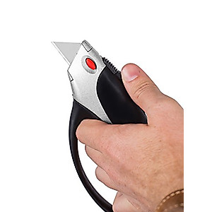 Internet's Best Ergonomic Utility Knife with Non Slip Feature - Retractable Razor Knife Set - Box Cutter Locking Razor Knife - Storage Pouch Extra Blade Refills - Easy Change