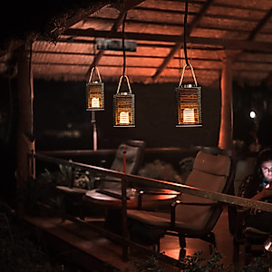 Solar Lanterns Solar Table Lamp Outdoor Rattan Lantern with Flickering Candle & Handle, for Garden Wedding Home, 1 Pack