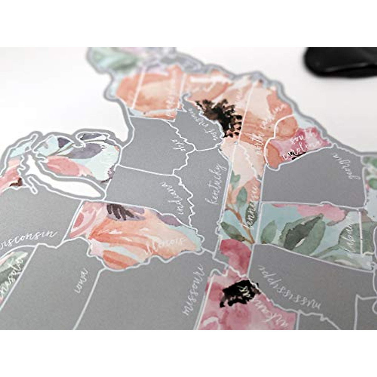 JetsetterMaps Scratch Your Travels Romantic Floral USA Map (Small Silver)