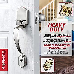 Elemake Front Door Handle - Front Door Lock Exterior/Interior Front Entry Handleset with Door Knob, Heavy Duty Keyless Entry Door Handle, Brushed Nickel Plating