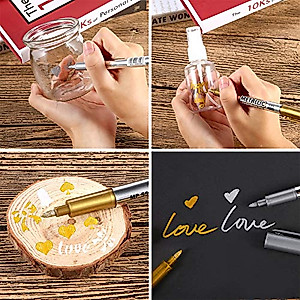 4 Pieces Metallic Marker Pens, Metallic Paint Pen Markers Suitable for Cards Writing Signature Lettering Metallic Painting Pens (Gold)