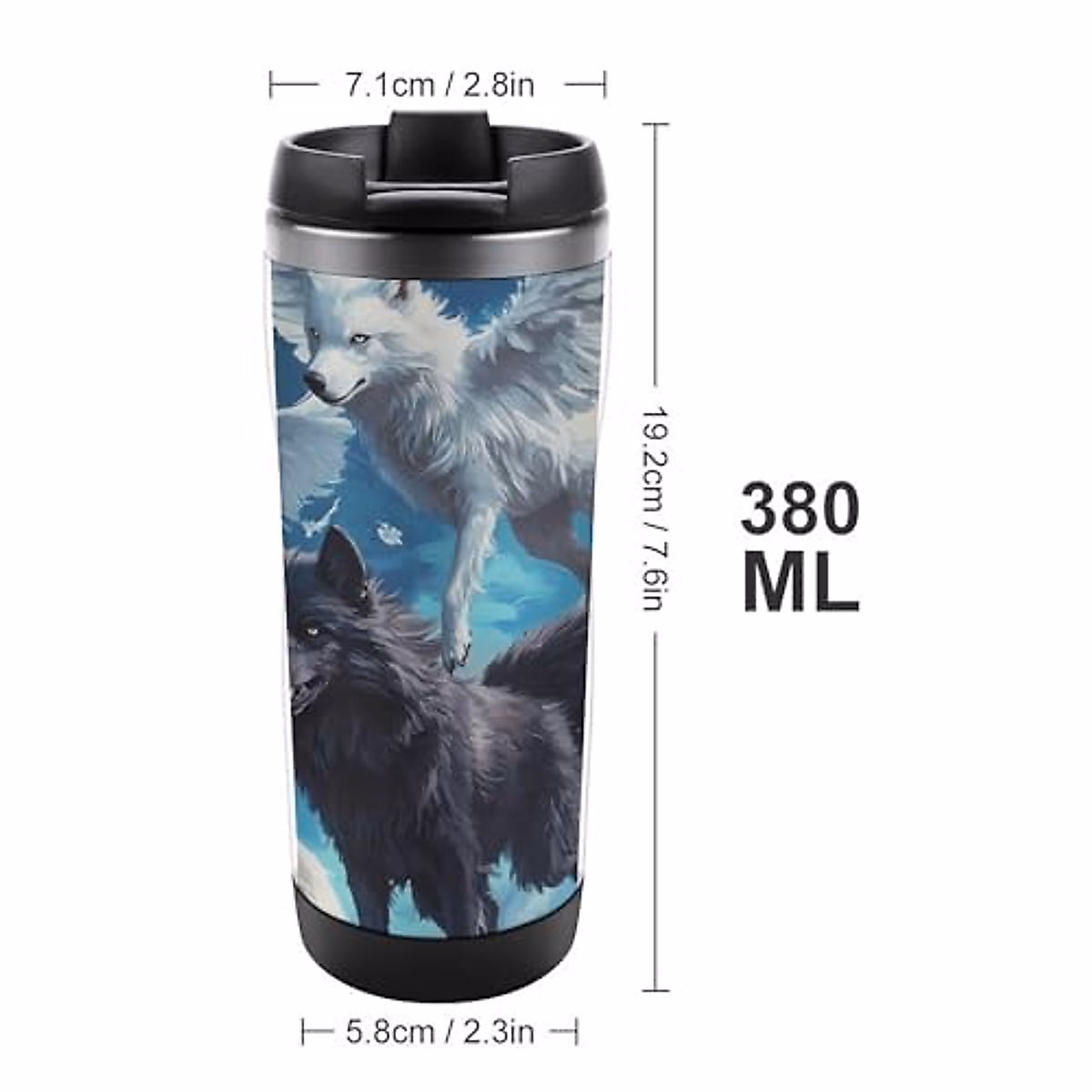 Wolf with Wings Under Moon Travel Coffee Mug Reusable Insulated Drinking Cup with Lid for Home Outdoor Works 13 Oz