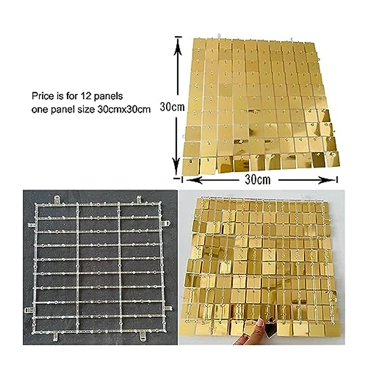 Shimmer Wall Backdrop, 50 Pcs 7ft by 7ft Wedding Shimmer Wall Backdrop Glitter Square Plate Sequin Panel Background for Christmas Birthday Party Events (Color : Matt Gold)