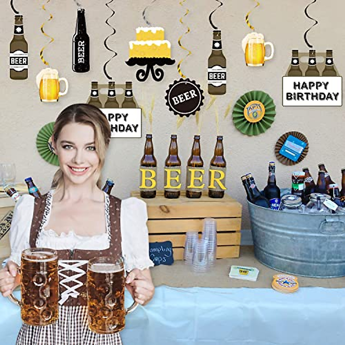 Beer Birthday Party Hanging Decorations, Cheers and Beers Happy Birthday Party Hanging Swirls Streams Ceiling Decorations for Men 30th 40th 50th Beer Birthday Party Decorations