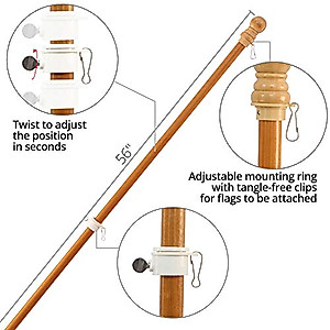 Anley 56" Solid Pine Wooden House Flagpole - Fit Standard 3x5 Ft Flag - Wood Flag Pole with Tangle Free Adjustable Rotating Ring - Wall Mount Wood Flag Pole for Garden, Yard, Porch and Estate