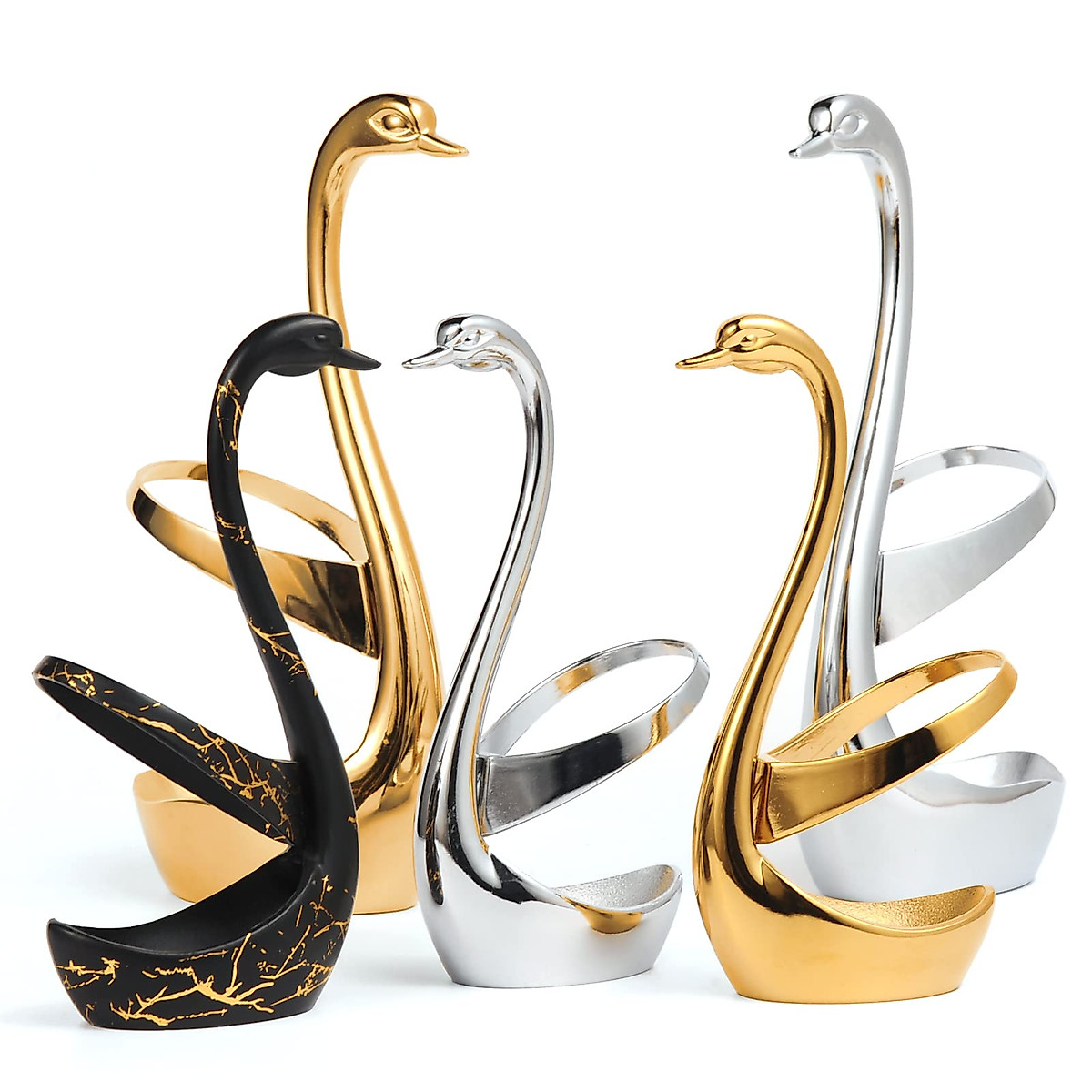 AnSaw Gold Swan Base Holder Coffee Bar, Dining Entertaining Wedding Table Decorative (Size Large)