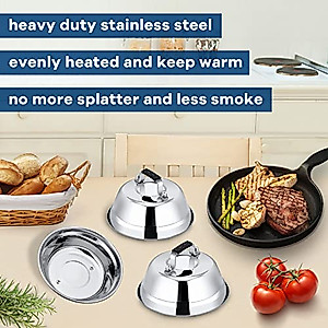 Leonyo 2 PCS 6.5 Inch Heavy Duty Cheese Melting Dome - Stainless Steel Round Basting Steam Cover for Grilling Flat Top Cast Iron, Heat Resistant Handle Griddle Accessories, Dishwasher Safe, Keep Warm
