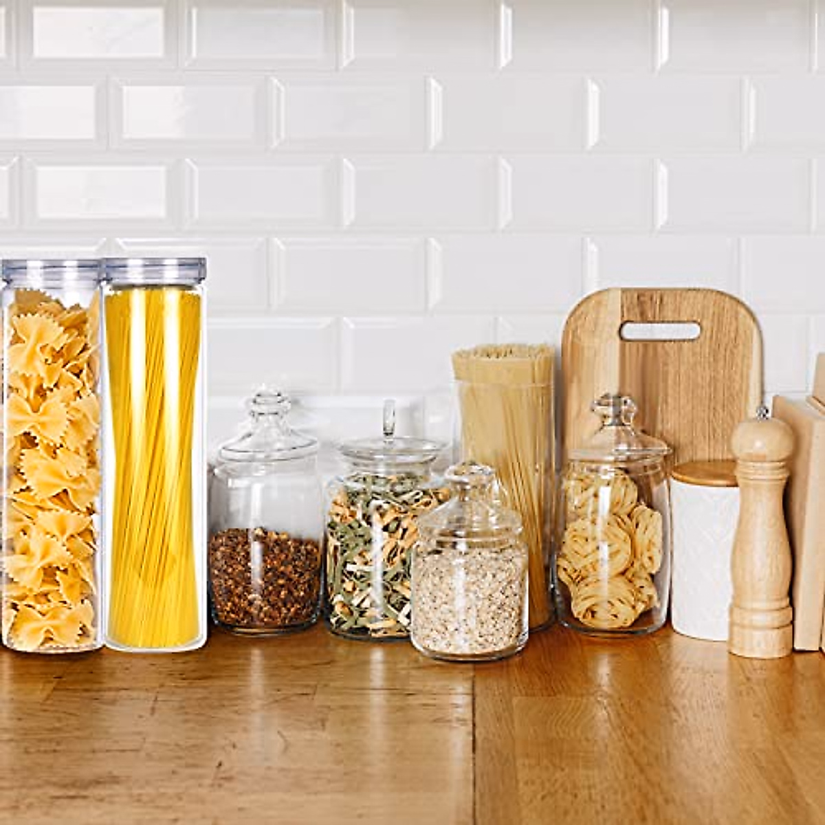 Set of 6pcs Tall Pasta Storage Container with Lid, Food Storage Jar Kitchen Canister for Spaghetti Pasta and Dry Goods 2.1"Diameter x 11.8"Height