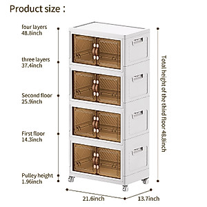 HPONQIONE Foldable Plastic Storage Box With Wheels and Doors XLLarge Storage Bin with Lid Organizers Stackable Storage Bins, Closet Organizers Double Door Magnetic with Universal Pulley(8.4Gal-4Pack)