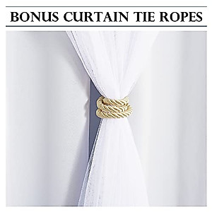 PONY DANCE Living Room Curtains 84 Inch Length - Sheer Overlay Curtains, 52 inches Wide, Window Treatment Panels, Cortinas De Sala Elegantes (Winter White, Set of 2, with Extra Tie-Backs)