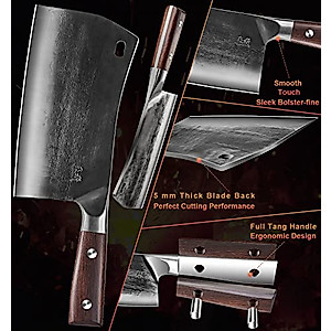 ENOKING Cleaver Knife, 7.5 Inch Hand Forged Meat Cleaver Heavy Duty Bone Chopper German High Carbon Stainless Steel Butcher Knife with Full Tang Handle for Home Kitchen and Restaurant, Ultra Sharp