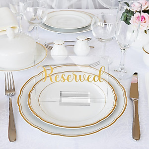 Roowest 10 Set Acrylic Reserved Table Signs Clear Wedding Reserved Signs with Holder Reserved Table Cards for Wedding Seating Reception Restaurant Birthday Party Ceremony Decoration(Clear, Gold)