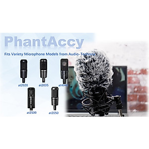 PhantAccy Pop Filter/Windscreen for Audio-Technica AT-2020 AT-2035 AT-2040 AT-2040 AT-2050 AT-2500 AT-4040 Microphones, Furry Mic Cover for Wind and Ambient Noise Reduction (Furry-BlackWhite)