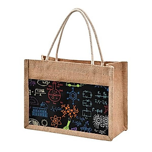 Jute Tote Burlap Bag Education Science Formulas Colorful Hippie Hand Written Gift Bag Women DIY Work Grocery Storage Bag