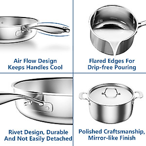 Nuwave Pro-Smart 9pc Stainless Steel Cookware Set, Heavy-Duty Tri-Ply 3.1mm Thickness, 18/10SS, Space Saving Nestable Design, Stay-Cool Handles, Induction-Ready, Works on All Cooktops, 20Yeär Wärranty