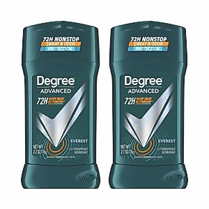 Degree Men Advanced Antiperspirant Deodorant Everest 2 Count 72-Hour Sweat and Odor Protection Antiperspirant For Men With Body Heat Activated Technology 2.7 oz