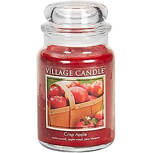 Village Candle Crisp Apple Large Glass Apothecary Jar Scented Candle, 21.25 oz, Red