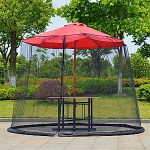 7.5-11 FT Patio Umbrella Mosquito Net, Polyester Mesh Umbrella Screen, Universal Canopy Umbrella Mosquito Netting with Zipper Door and Adjustable Rope, Fit Outdoor Umbrellas and Patio Tables