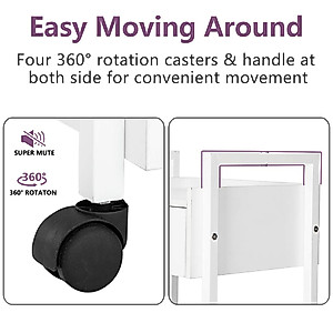 Salon Trolley Cart for Beauty SPA, Wooden Rolling Storage Station, White Mobile Utility Cabinet with 2 Drawers 1 Lockable, Medical Esthetic Supply Holder for Massage Tattoo Facials