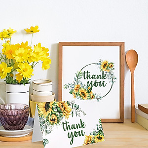 AnyDesign 36Pack Sunflower Eucalyptus Thank You Cards Bulk Watercolor Floral Greeting Cards with Envelopes Matching Seal Stickers Flower Note Cards for Wedding Birthday Baby Shower Bridal Party