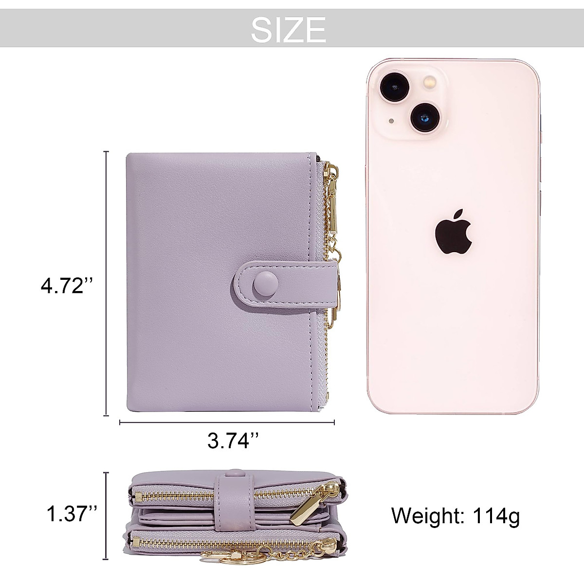 Sunwel Fashion Small Vegan Leather Wallet for Women RFID Blocking Ladies 13 Card Holder with Double Zipper Pocket (LAVENDER)