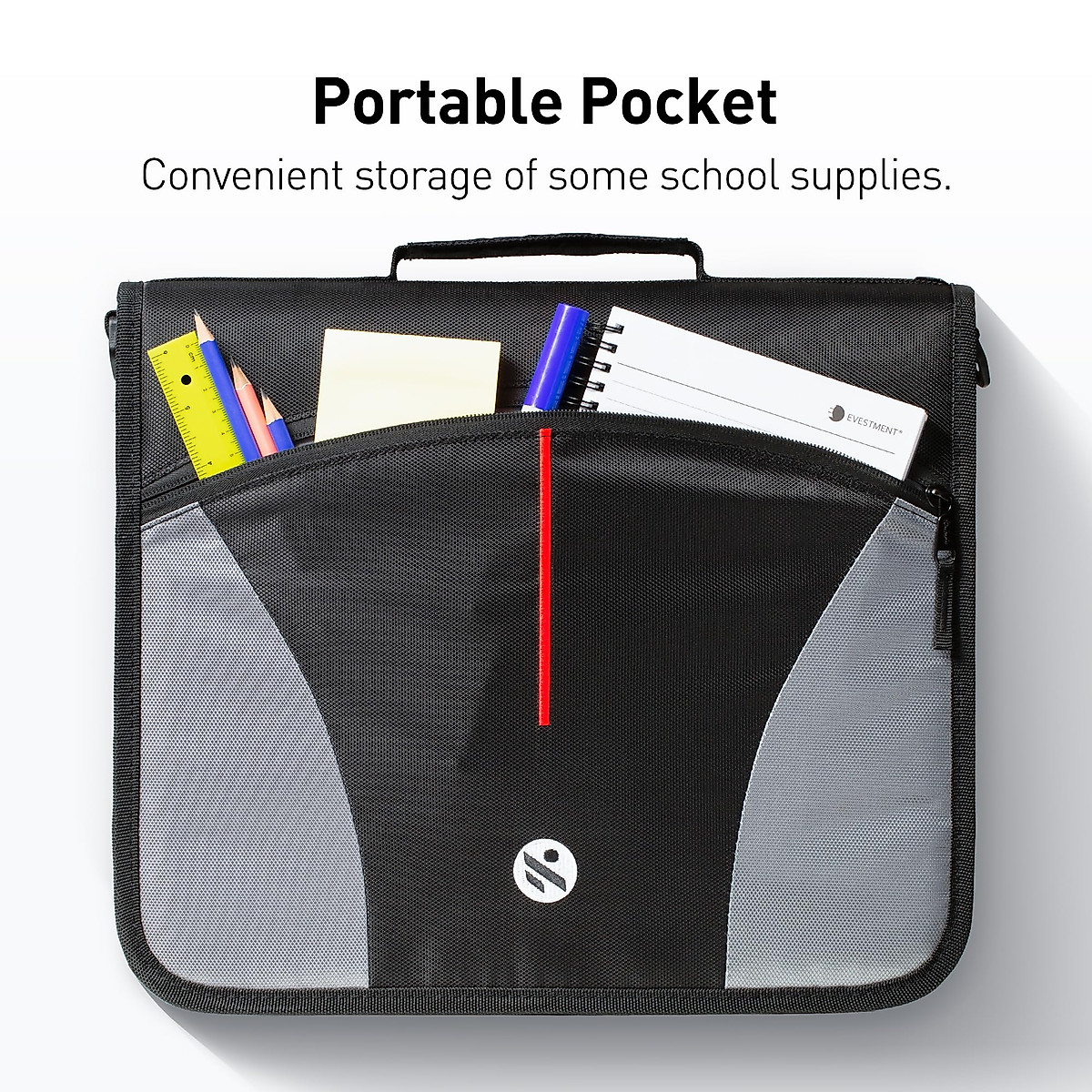 Kinbashi 3 Ring Binder, 3 Inch O-Ring Zipper Binder with Shoulder Strap, Expanding Files and Multiple Pockets, Jet Black