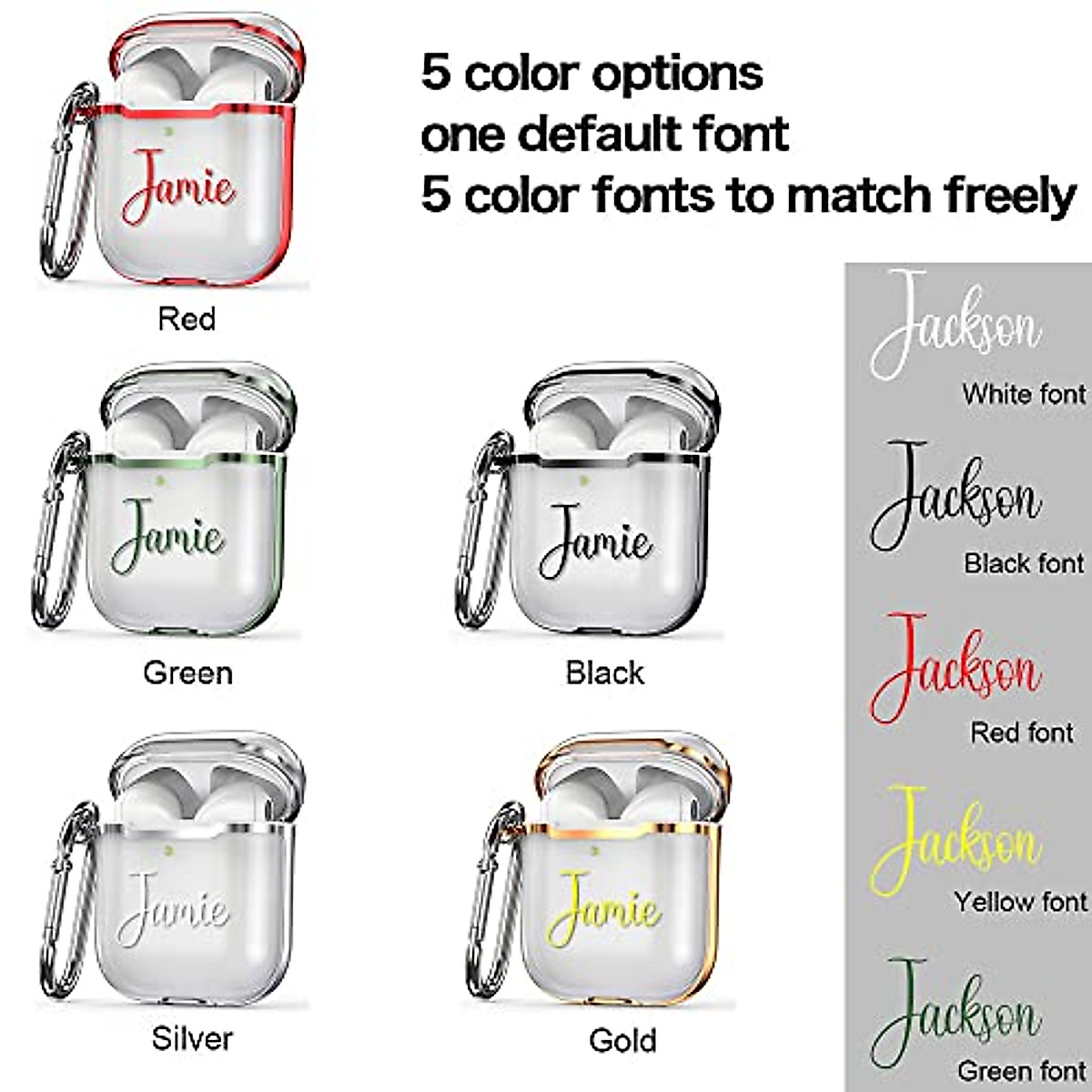 AIPNIS Custom Name AirPods Case,Personalized Transparent TPU Shockproof Protective Case Gift,for Airpods 1/2 Generation Cover, with Keychain