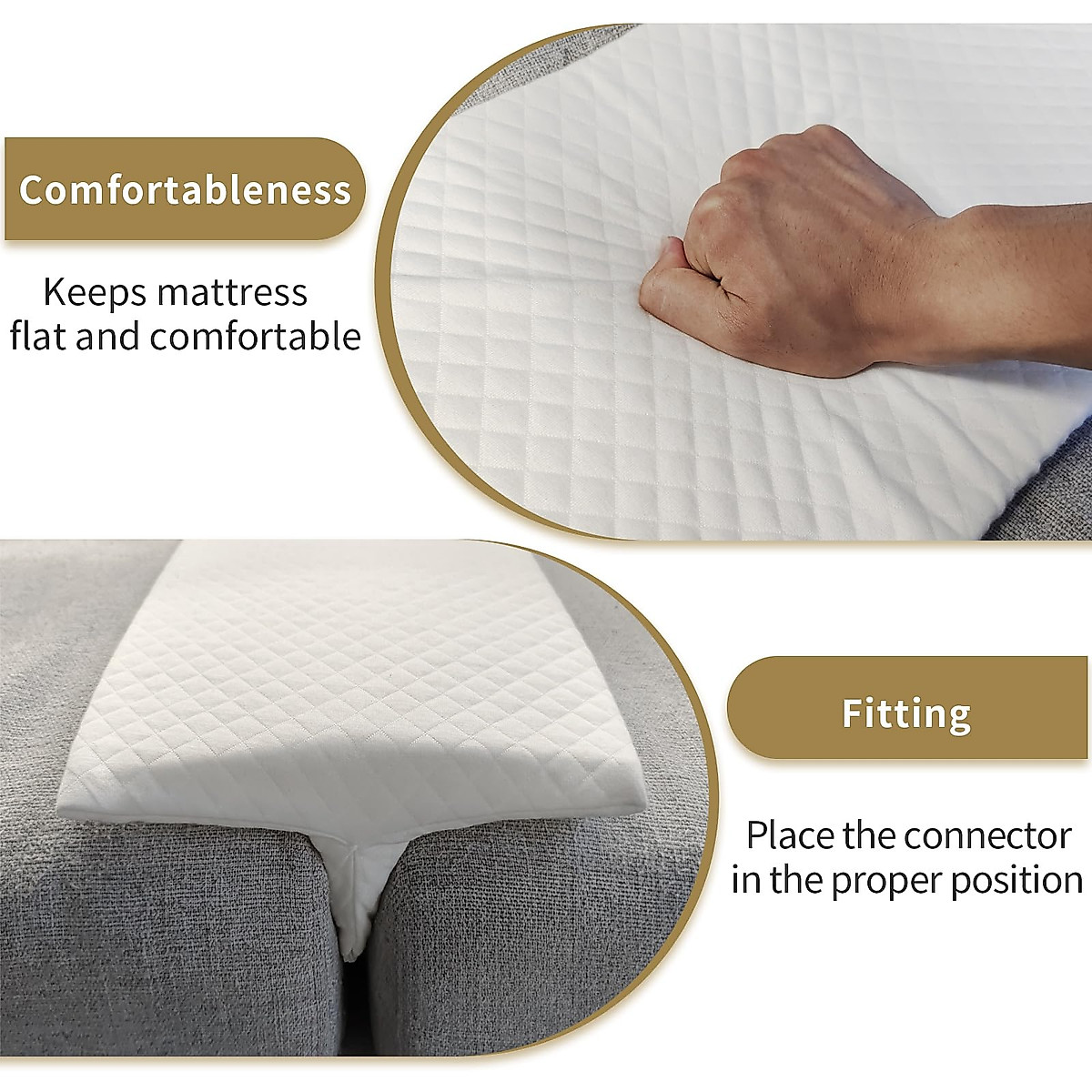 JZHLLA 10"X76" Bed Bridge Twin to King Bed Converter Kit, Bed Gap Pad Combine Twin Beds to King Mattress Bed Bridge Connector for Adjustable Bed with Washable Cover(76in×10in)