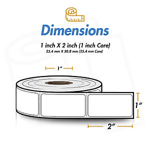 1" x 2" Direct Thermal Label - Compatible with Rollo Label Printer & Zebra Desktop Printers – 1” Core, UPC Barcode Postage Address Shipping Label Adhesive Perforated - 1 Roll, 750/Roll
