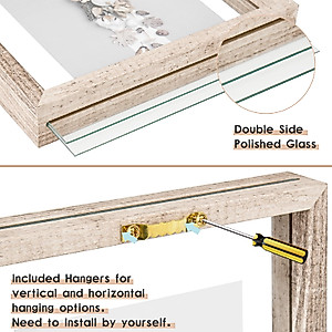 MUYE 5x7 Floating Frames Distressed Beige White Wood Pattern,Double Glass Picture Frame Display Any Size Photo up to 5x7,Wall Mount or Tabletop,2 Pack