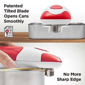 Kitchen Mama Electric Can Opener: Open Your Cans with A Simple Push of Button - Smooth Edge, Food-Safe and Battery Operated Handheld Can Opener(Red)