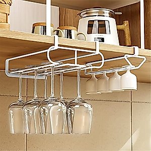 Brynnl 2 Pack Wine Glass Holder, Wine Glass Rack Under Cabinet,Punch-free Hanging Wine Glass Rack for Bar Kitchen （White）