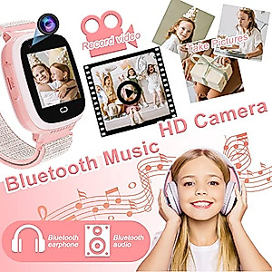 Kids Smart Watch with SIM Card, 4G Kids GPS Watch with Phone Call Text Message WiFi Bluetooth Music Pedometer School Mode Easy-to-Remove Nylon Watch Strap, Wrist Watch for 4-12 Boys Girls