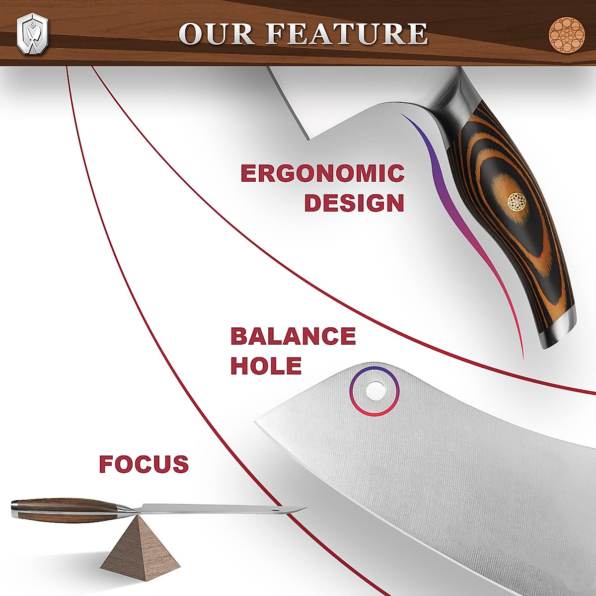 Meat Cleaver, GRANDKKNIFE Cleaver Knife High Carbon Stainless Steel Chef Knife Lightweight Vegetable Knife for Kitchen and Restaurant