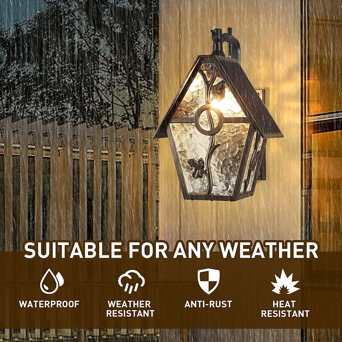 Rustic Outdoor Wall Lanterns Exterior Wall Mounted Sconce Light Designer Style Outdoor Wall Light Fixtures for Home Patio Garden Garage Farmhouse Porch Lighting with Water Glass, Oil Rubbed Brown