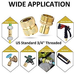 STYDDI Brass Full Flow Garden Hose Quick Release Connect Adaptor Fitting, Full Port Solid Brass Outdoor Water Hose Quick Disconnect Connector Coupler with Male and Female, with 4 Hose Washers - 3 Sets